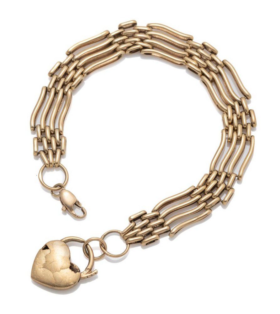9ct Gold Gate Link Bracelet with Heart Clasp - Zunknown - Zunknown