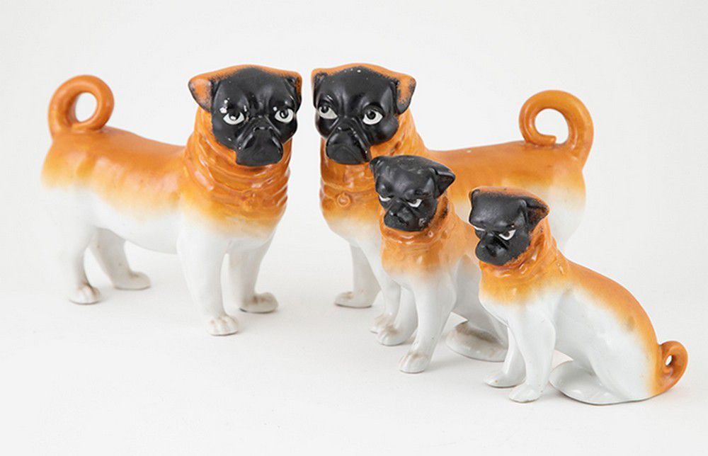 Late Victorian Pug Dog Figurines Collection - Papier mache growling ...