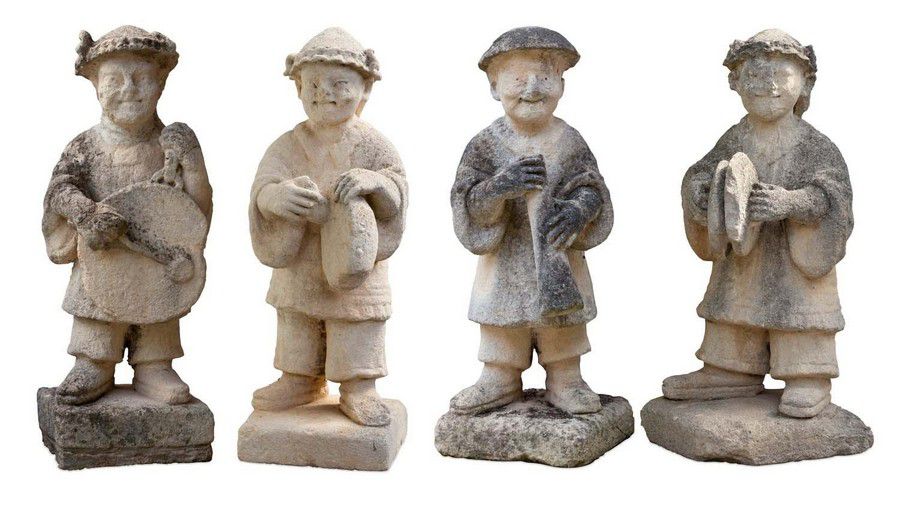 Chinese Musicians: Carved Limestone Figures - Zother - Oriental