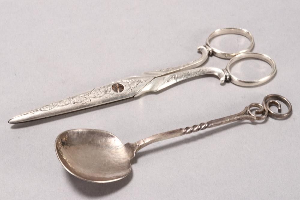 French Sterling Silver Scissors and Twisted Stem Silver Spoons ...