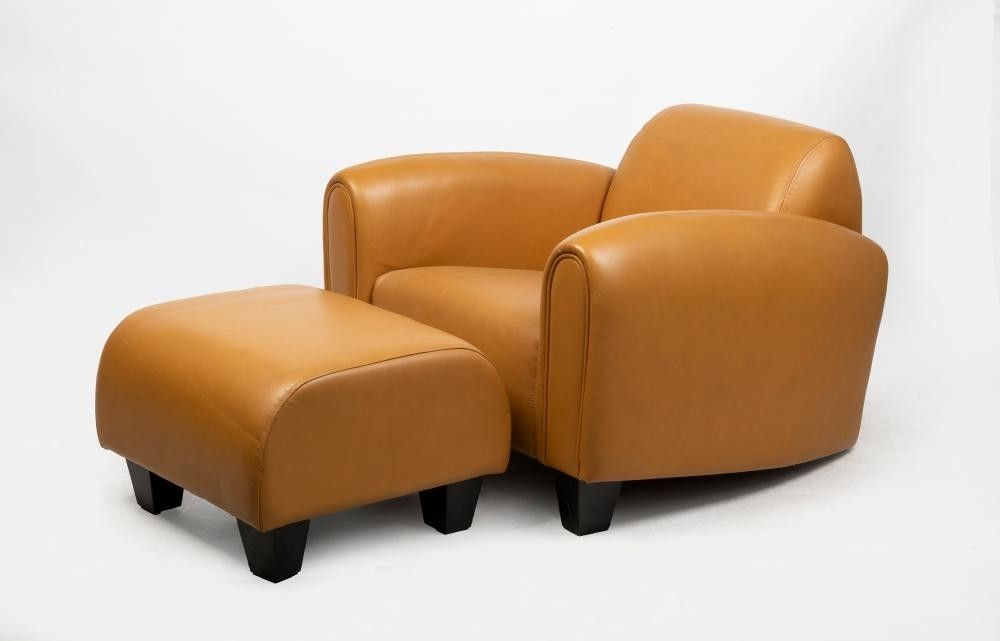 Contemporary Caramel Leather Chair and Ottoman by Michael Graves ...