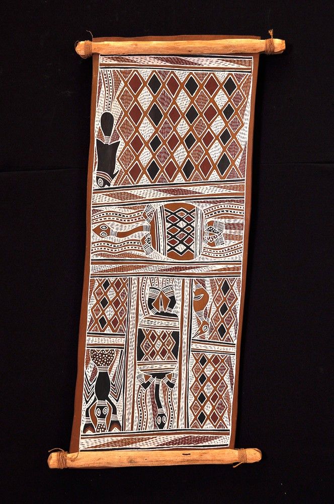 Indigenous Art: Bark Painting of Fish, Yabbies, and Turtles ...