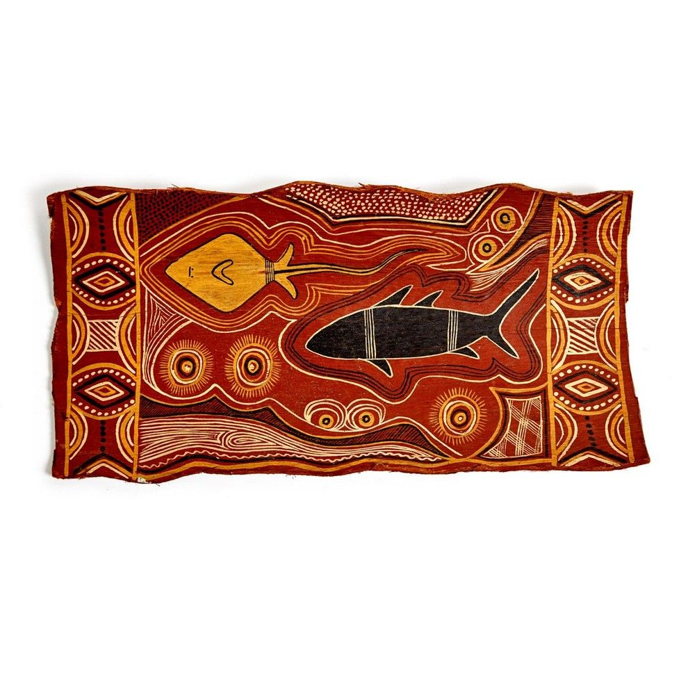 Seabed Serenity: Stingray and Shark in Aboriginal Bark Painting ...