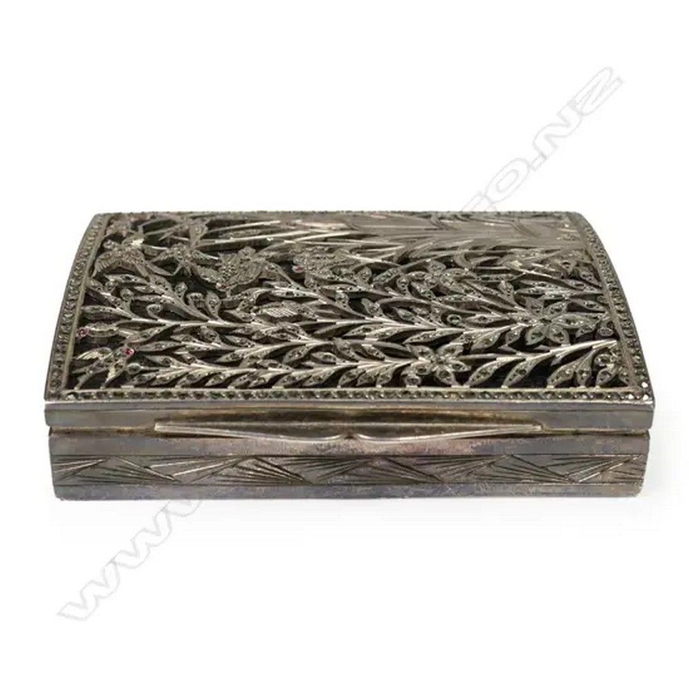 Art Deco Silver Box with Marcasite and Pink Stones - Boxes, Jewellery ...