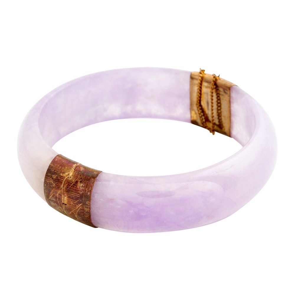 Lavender Jadeite Hinged Bangle with Gilt Metal Clasp, 18mm - Bracelets ...