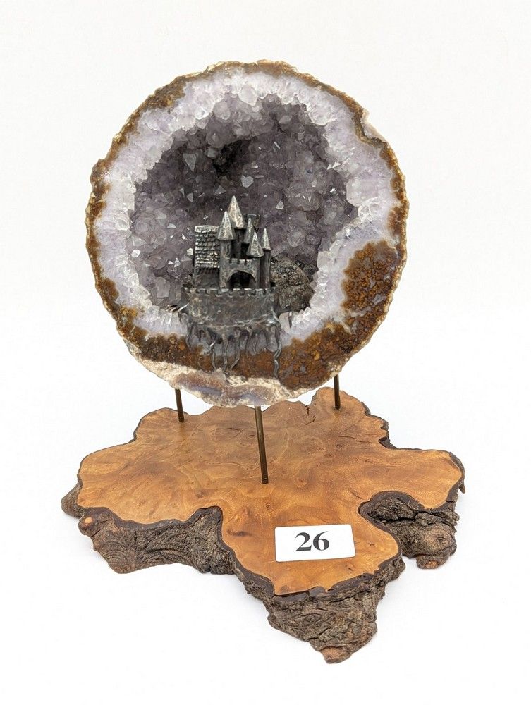 Thunderstone Amethyst Castle Sculpture on Wooden Base, 16cm Height ...