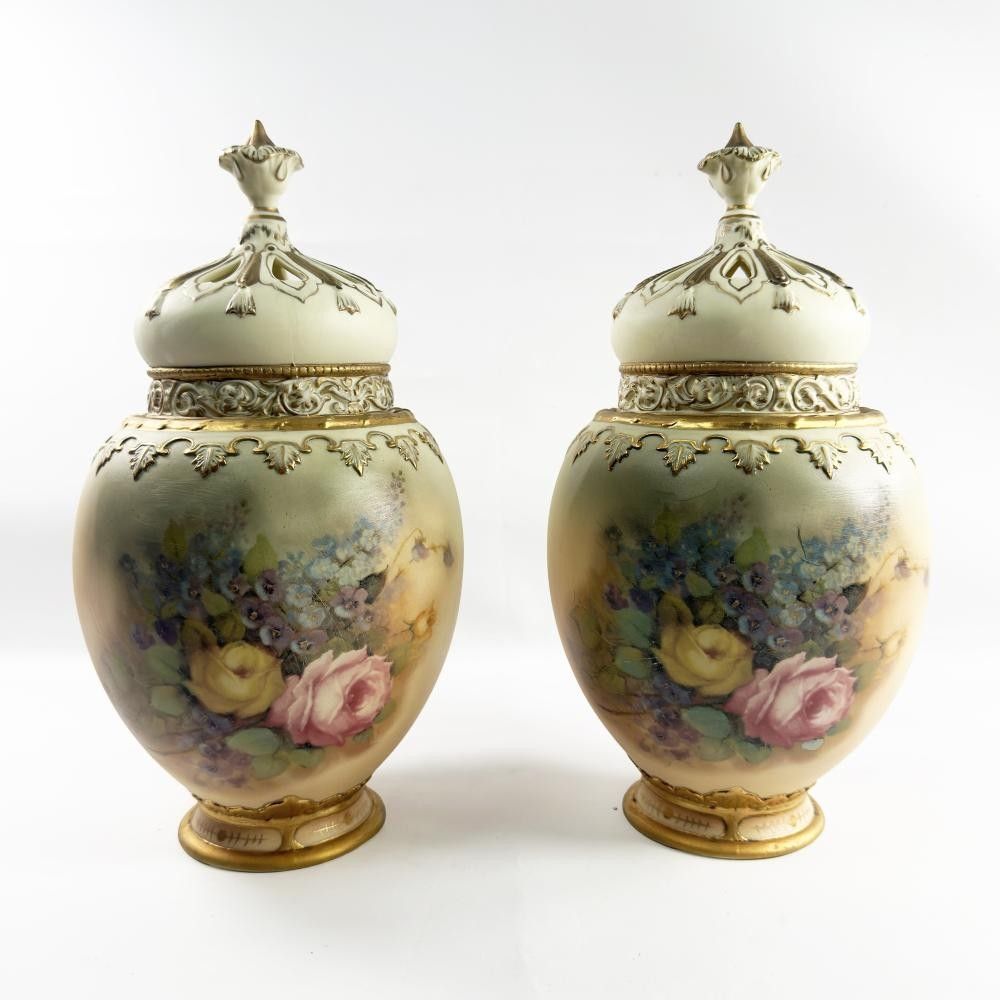 Royal Worcester Style Blush Ivory Potpourri Vases Pair - Royal ...