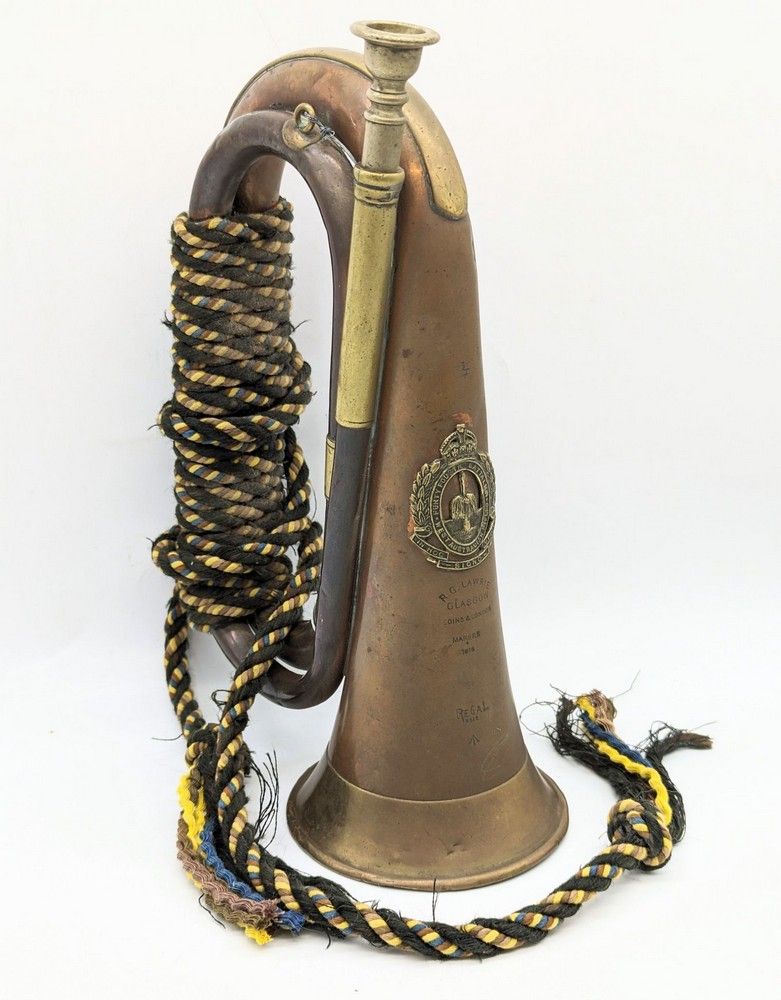 1916 R.G. Lawrie Military Bugle with 44th Battalion Badge - Musical ...