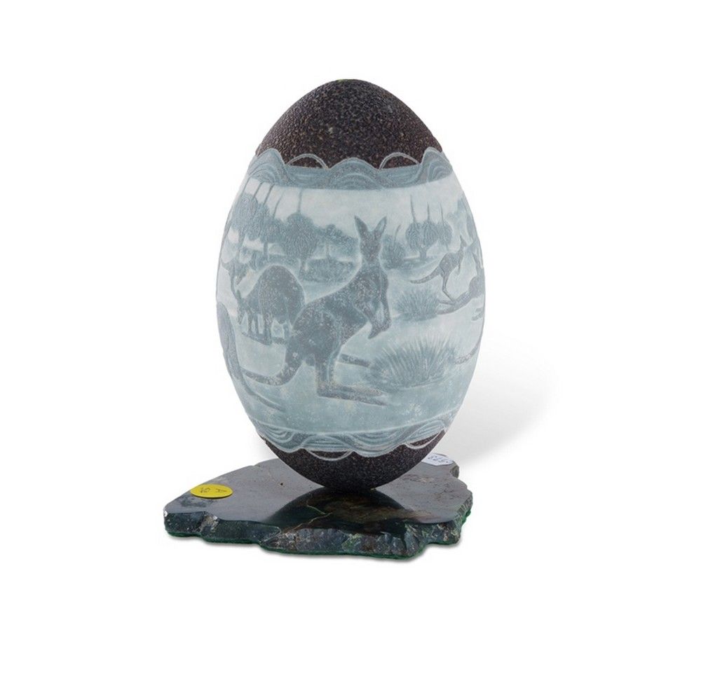 Emu Egg Carving: Kangaroo Landscape by Rod Hedlam, 1981 - Eggs, Mounted ...