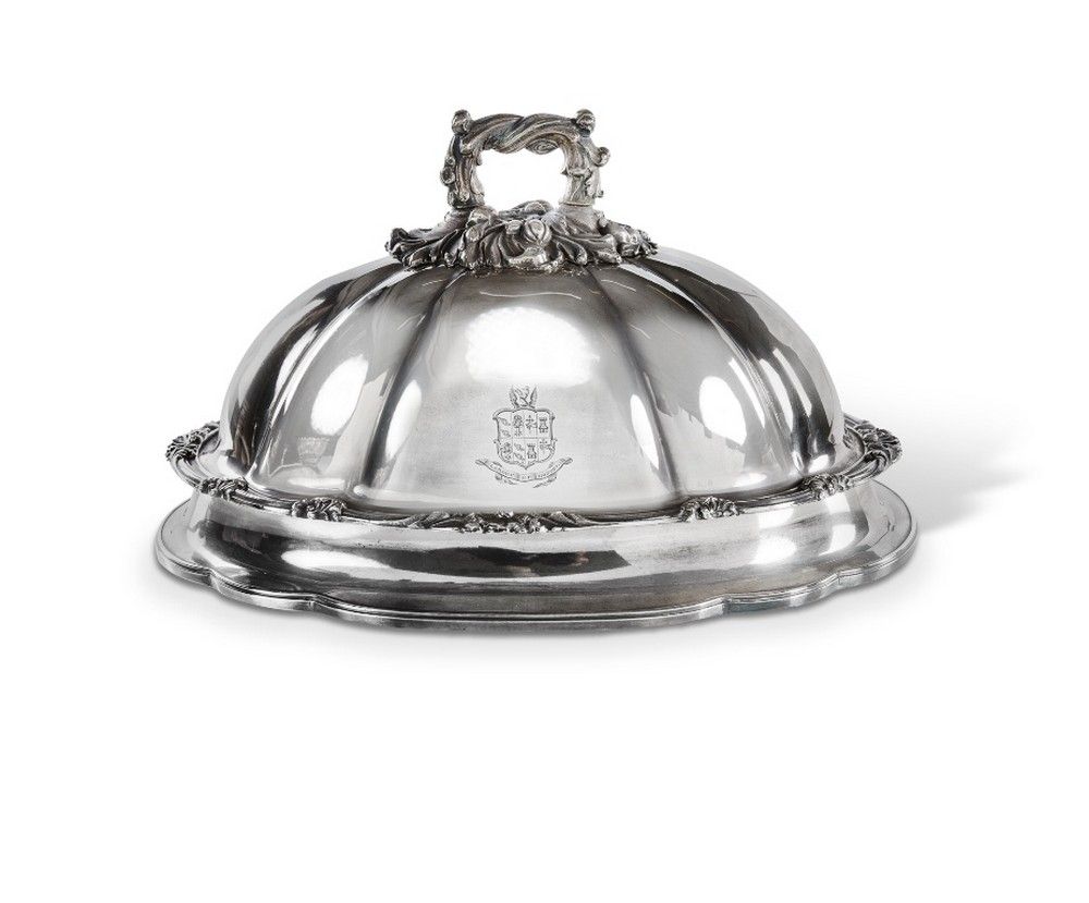 Silver Plate Meat Cover with Acanthus Leaf Handle and Crest - Zother ...