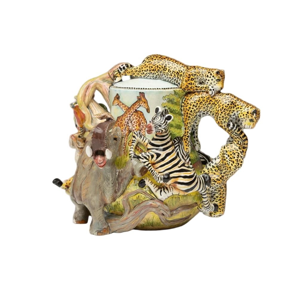 African Animal Themed Teapot by B. Zenda, Hand-Painted - African - Tribal