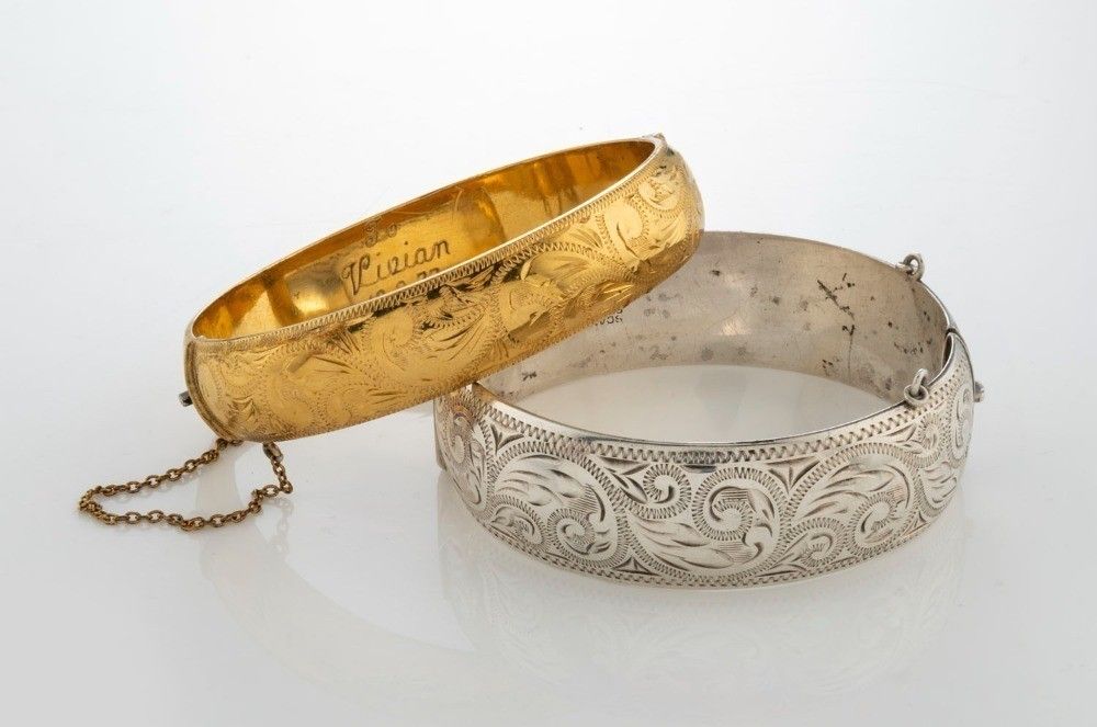 Engraved Sterling Silver and Rolled Gold Bangles, 20th Century ...