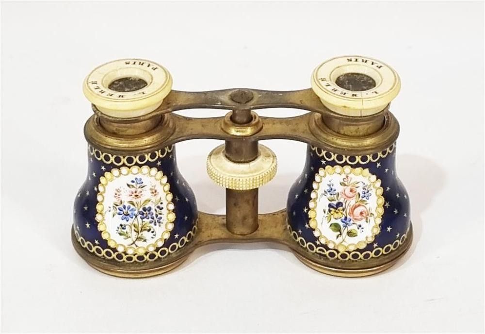 French 19th Century Cobalt Blue Enamelled Opera Glasses with Florals ...