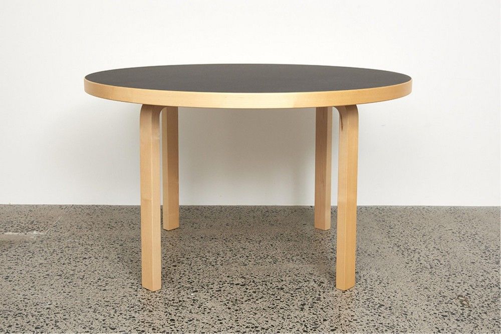 Alvar Aalto Circular Table Model 91 with Black Linoleum Top - Scandinavian - Named Designers ...