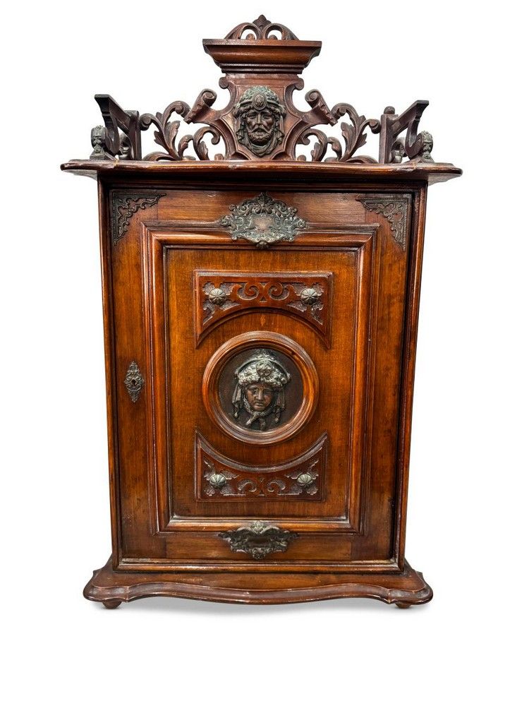 Edwardian Table Cabinet with Carved Gallery and Copper Masks - Cabinets ...