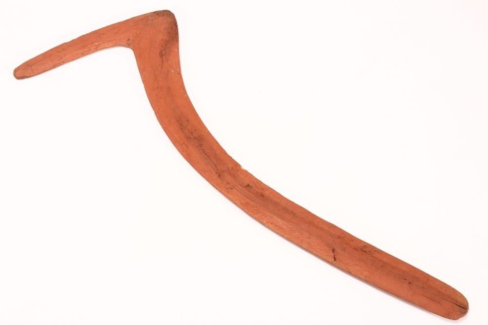 Aboriginal Hooked Fighting Boomerang: Mulga Wood with Red Ochre ...