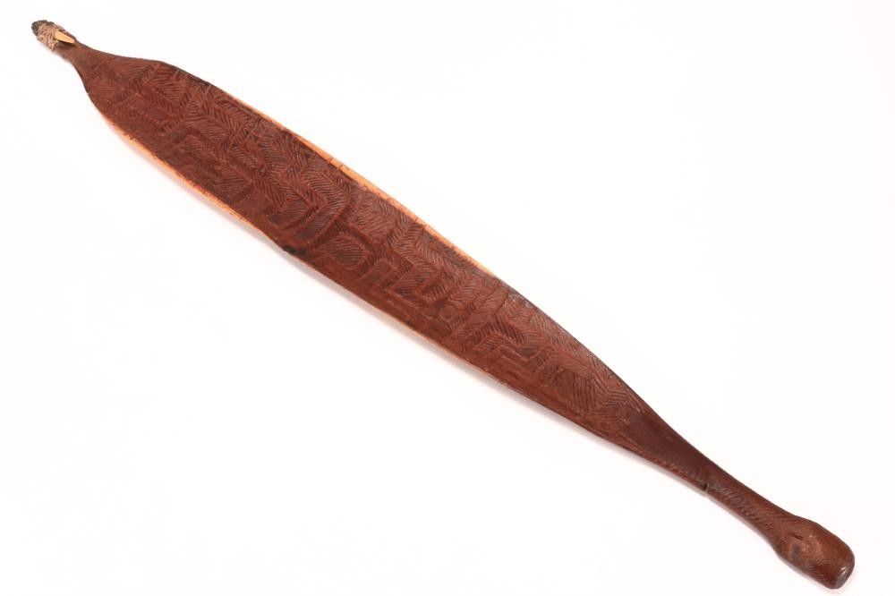 Australian Aboriginal Carved Woomera with Geometric Design and Red ...