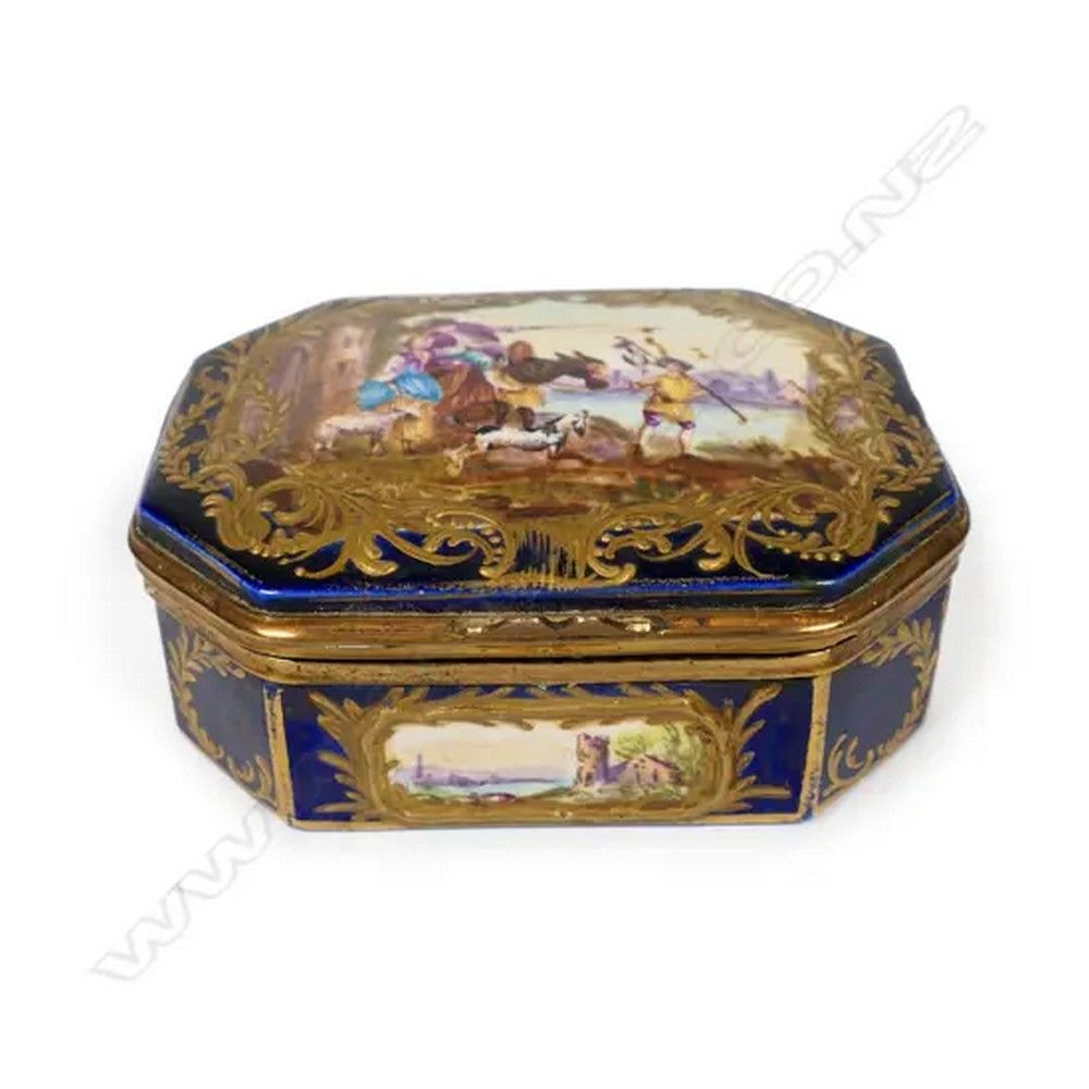 Sevres Porcelain Box with Hand-painted Farming Couple Vignettes ...