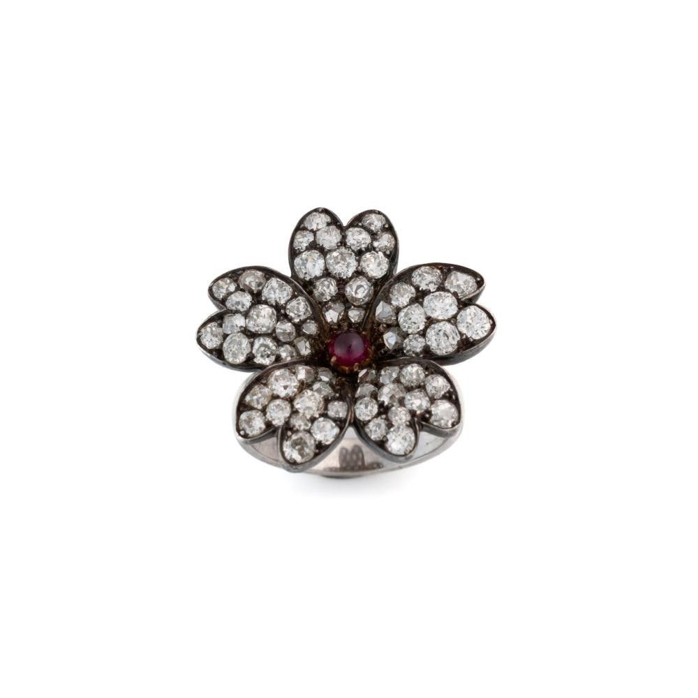 Antique Ruby and Diamond Floral Cluster Ring, 2.25ct TDW - Rings ...