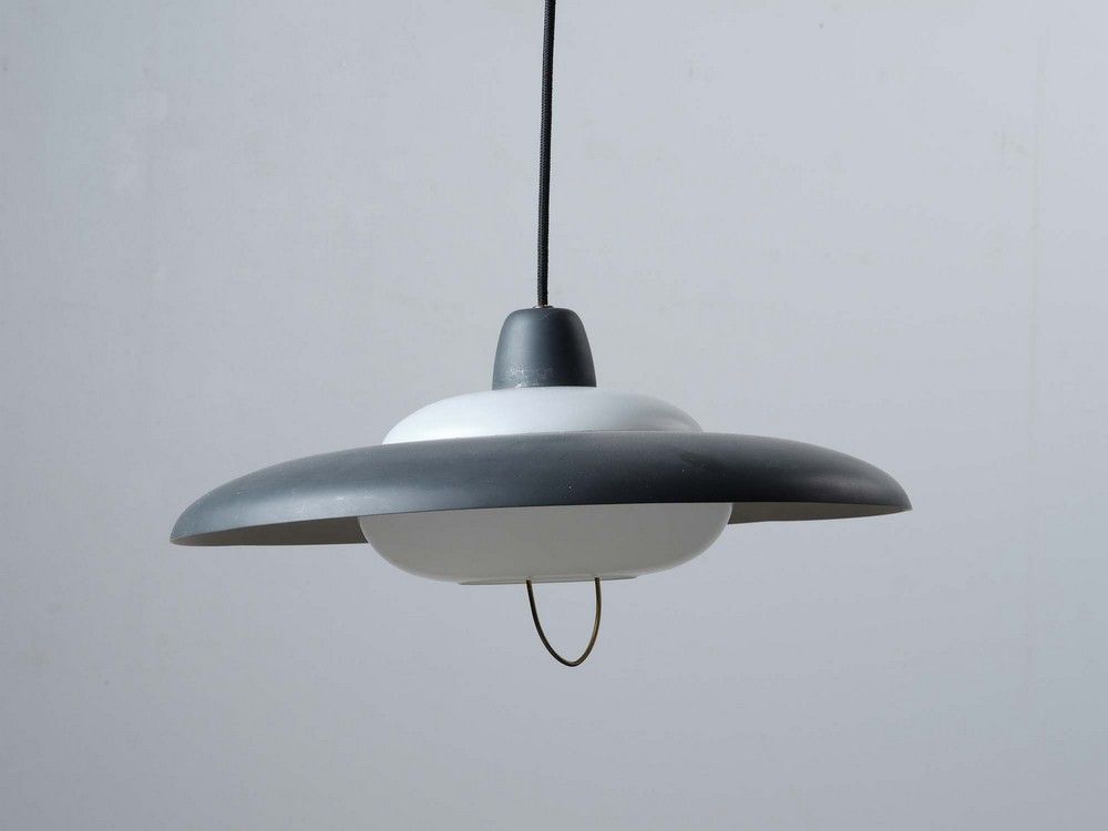 Danish 'Saturn' Pendant Lamp: Glass Shade with Aluminium Dish - Ceiling ...