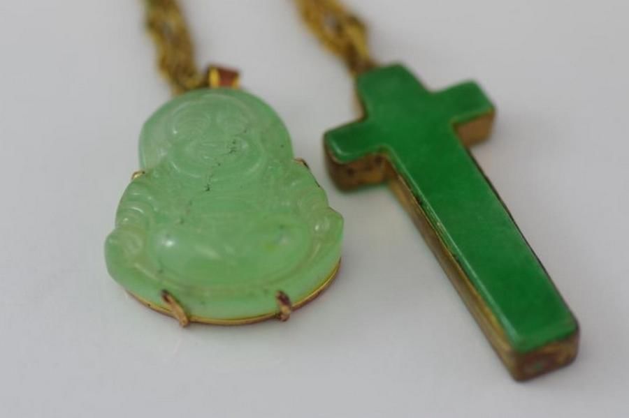 Gilded Jade: Vintage Buddha and Cross Necklaces - Jade - Oriental