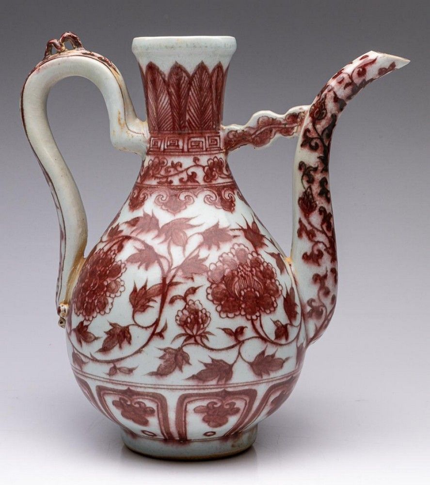 White and Red Glazed Chinese Pottery Spouted Vessel (34cm) - Ceramics ...