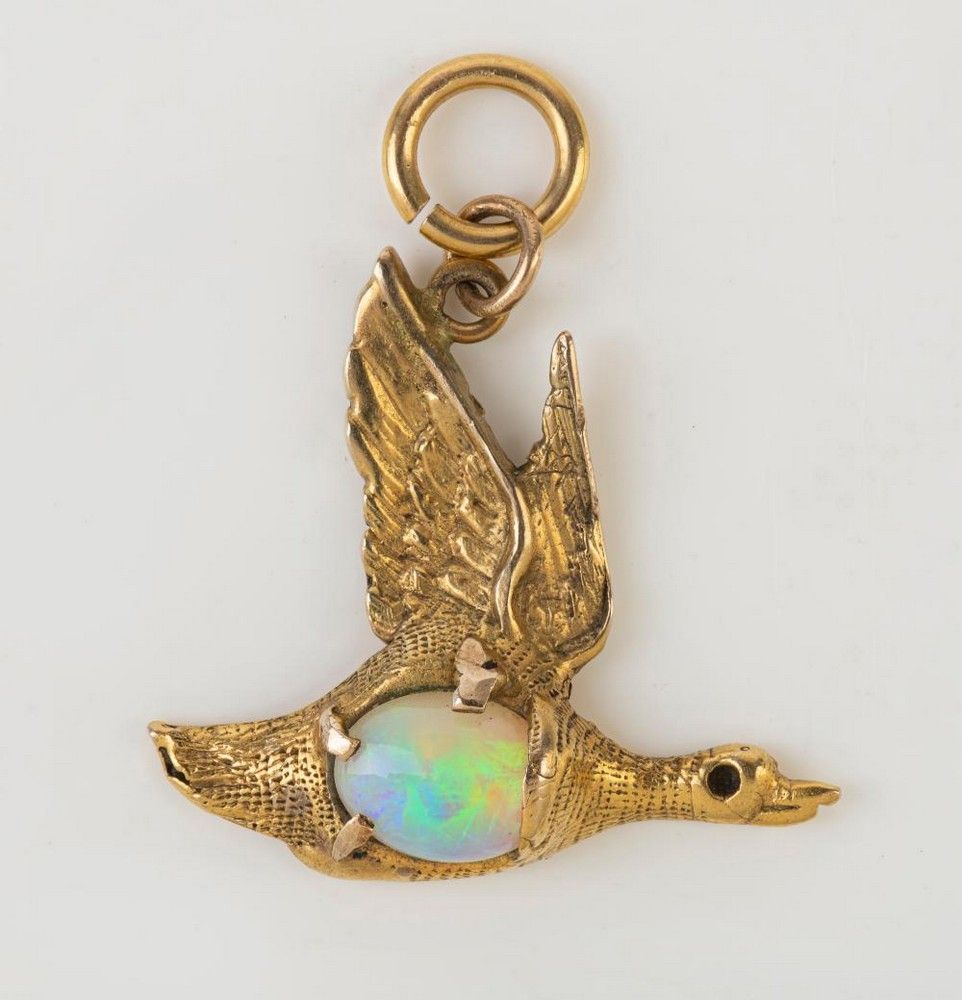 9ct Gold Flying Duck Pendant with Opal Cabochon - Pendants/Lockets ...