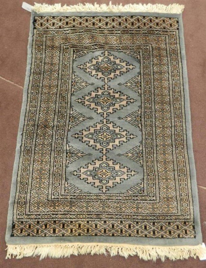 Geometric Wool Rug - Cream and Blue (133x81cm) - Rugs & Carpets ...