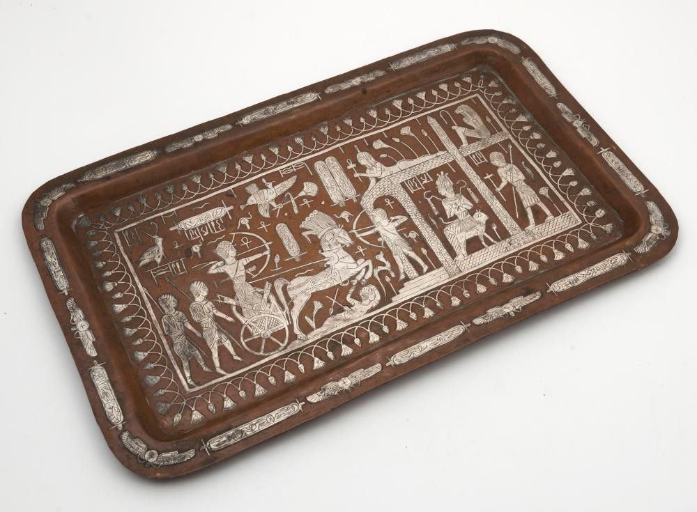 19th Century Egyptian Copper Serving Tray with Silver Inlay - Copper ...