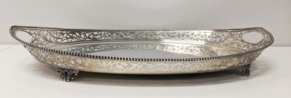 Oval Dutch Silver Tray with Openwork Rim and Handles - Trays, Salvers ...