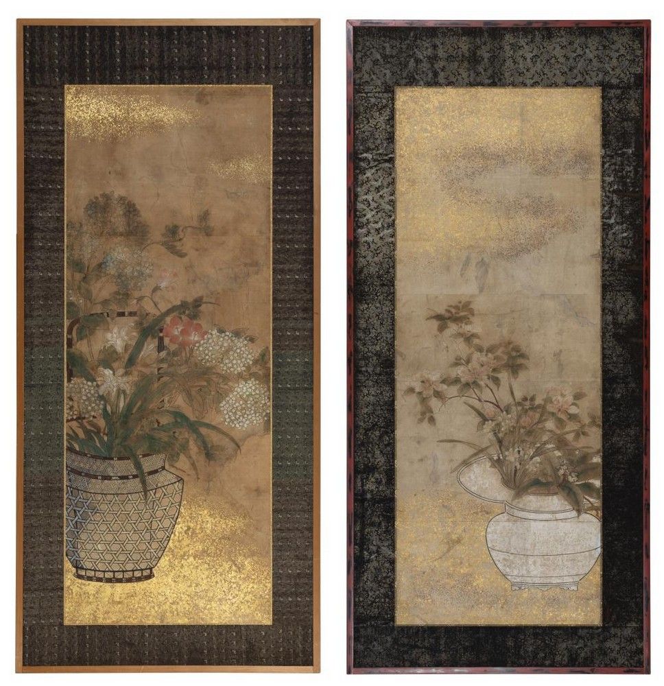 Japanese Rimpa School Panels: Floral Paintings on Gold Ground - Art ...