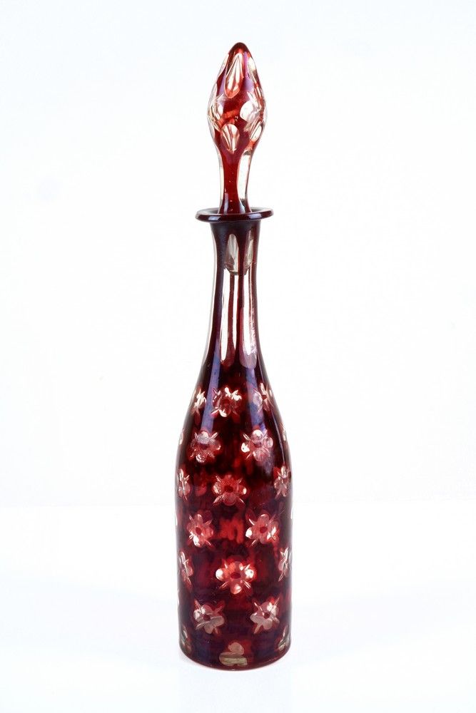 Antique Ruby Flashed Glass Decanter with Chipped Stopper, 41cm ...