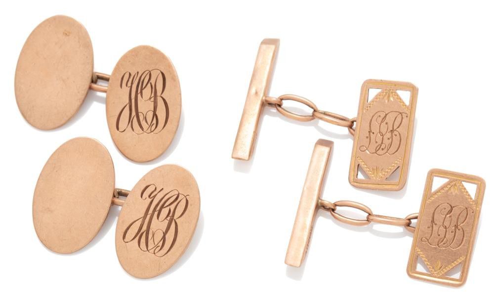 Monogrammed and Deco Gold Cufflinks, C. 1923 - Zunknown - Zunknown