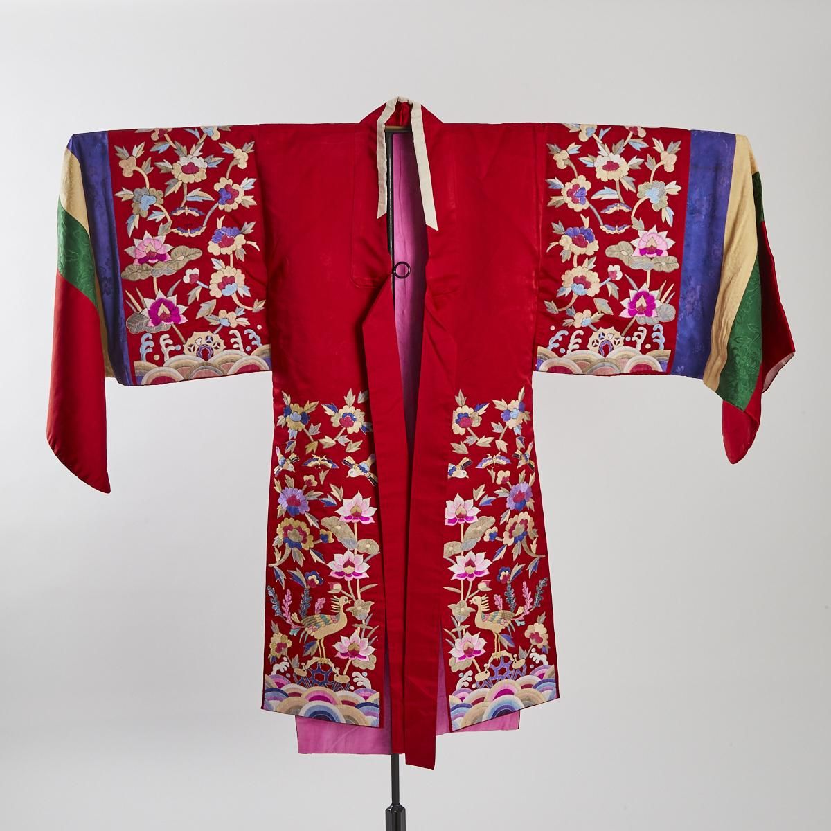 Crimson Hwalot Robe with Floral Embroidery, Mid 20th Century - Textiles ...