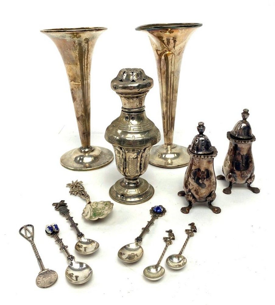 Sterling Silver Collection: Trumpet Vases, Salt & Pepper, Spoons ...
