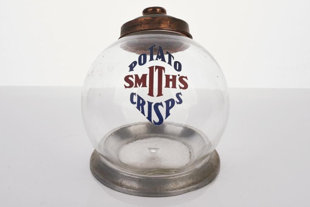 Smiths Crisps Glass Advertising Jar with Stand and Cover - Zother ...