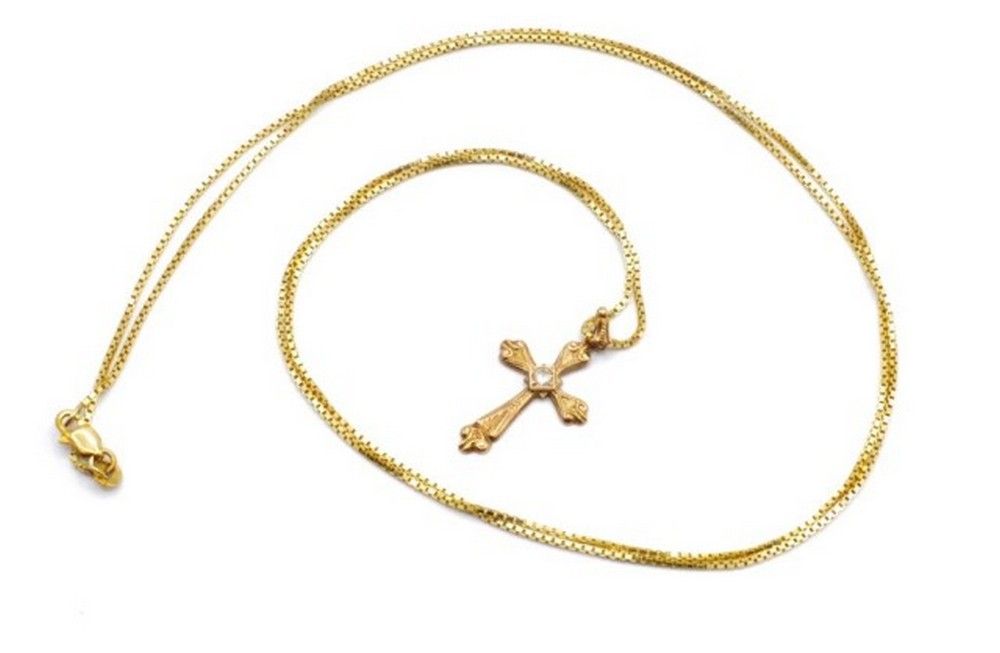 14ct Gold Cross Necklace with Box Chain, 6.2g, 64cm - Necklace/Chain ...