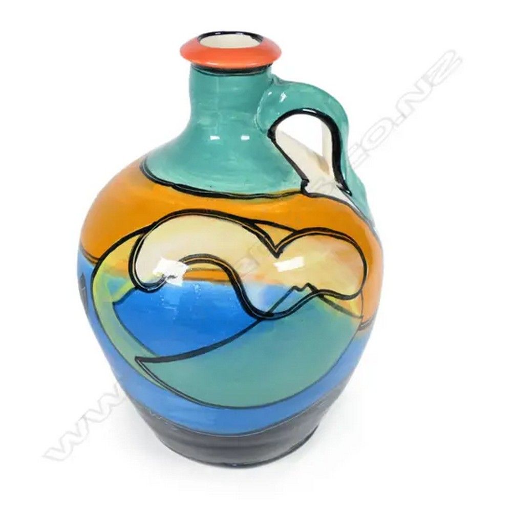 Fish motif flagon by Andrew van der Putten, aqua glazes - New Zealand ...