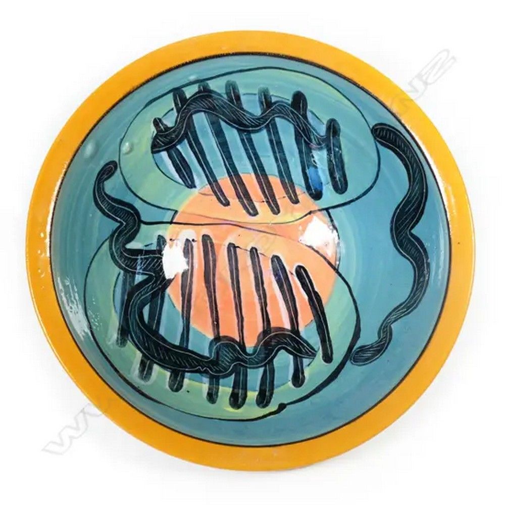 Pastel-Coloured Footed Bowl with Black Swirl Detail by Andrew van der ...