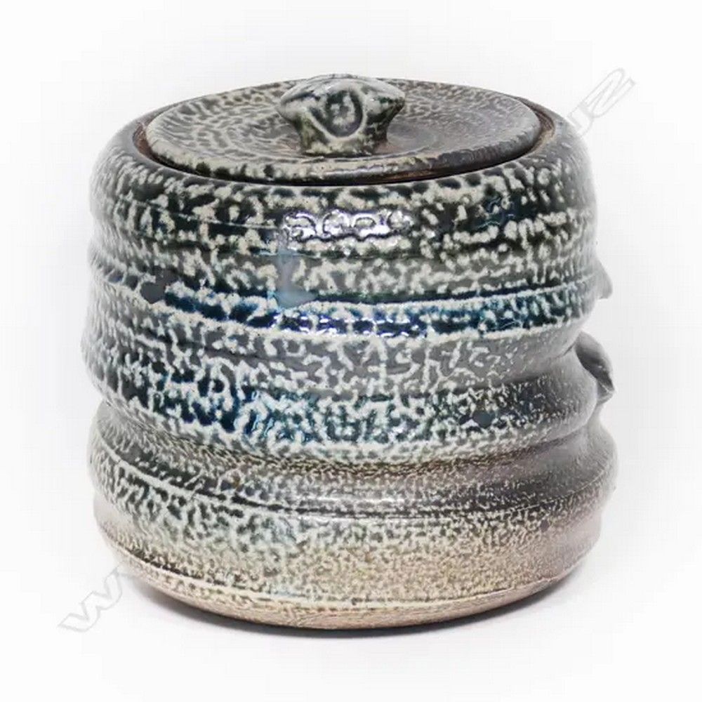 Dark Blue Cobalt Glaze Salt Glaze Pottery Lidded Jar - New Zealand Potters & Themes - Ceramics