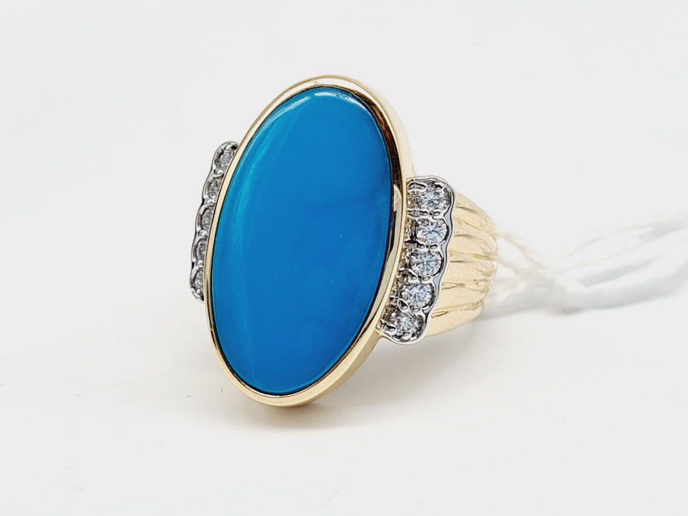 Stunning 18K Gold Turquoise and Diamond Ring - Size N - Rings - Jewellery