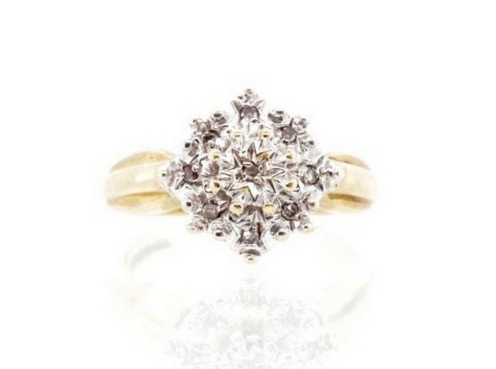 9ct Yellow Gold Diamond Ring, English 375 Marks, Size O - Rings - Jewellery