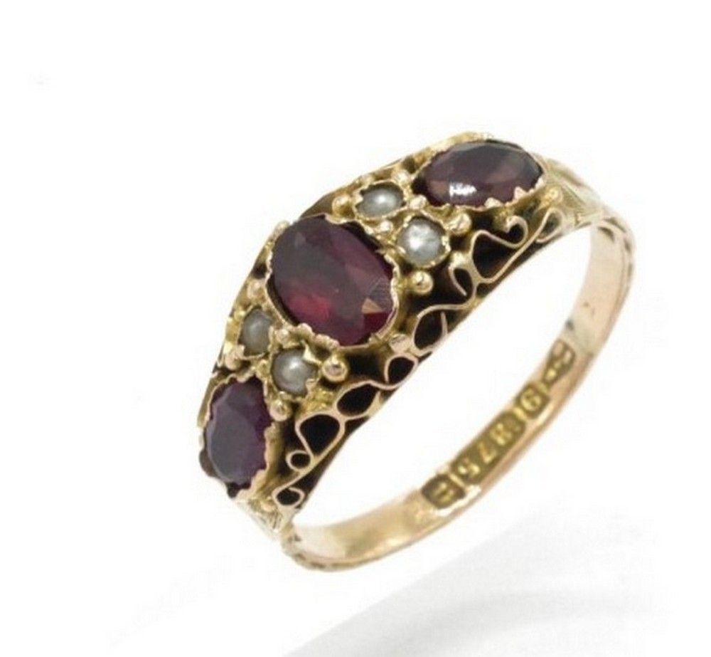 Victorian Garnet 9ct Gold Ring, Chester 1876, Size N - Rings - Jewellery