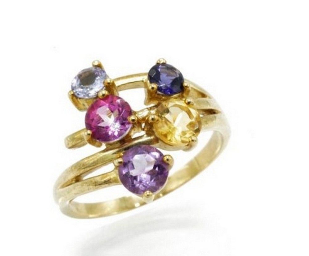 9ct Yellow Gold Multi Gemstone Ring with Amethyst, Iolite, Citrine ...