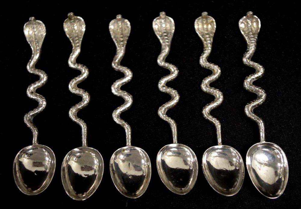 Sri Lankan Cobra Handle Silver Coffee Spoons Set - Flatware/Cutlery and ...