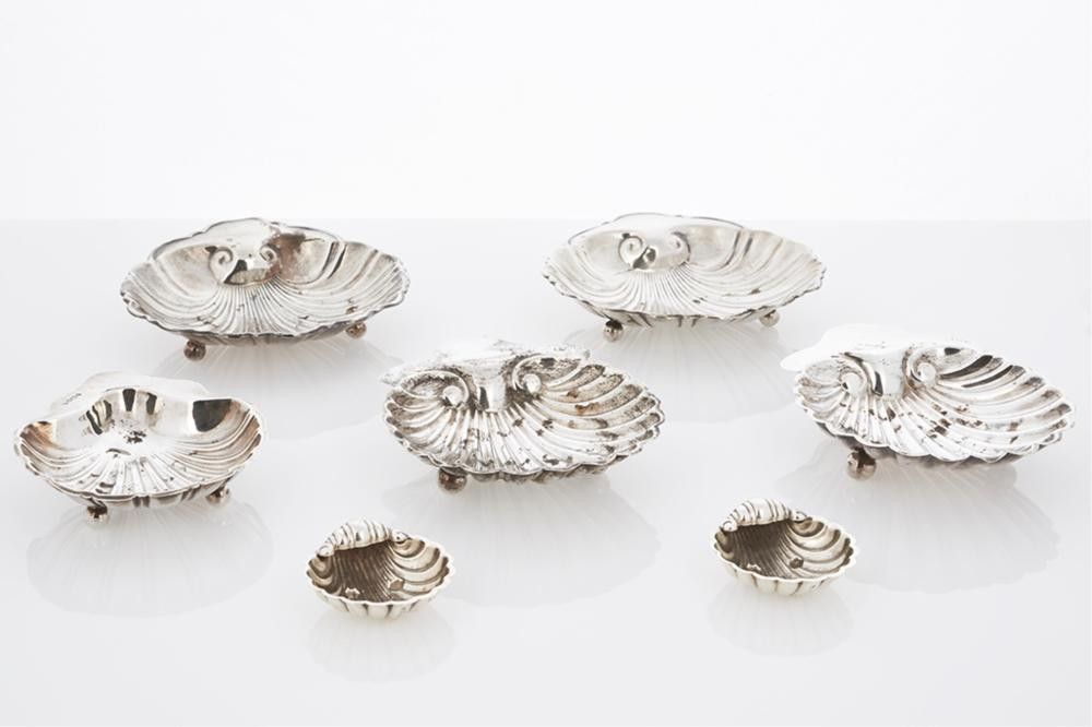 Set of Seven Sterling Silver Shell Dishes with Ball Feet - Bowls ...