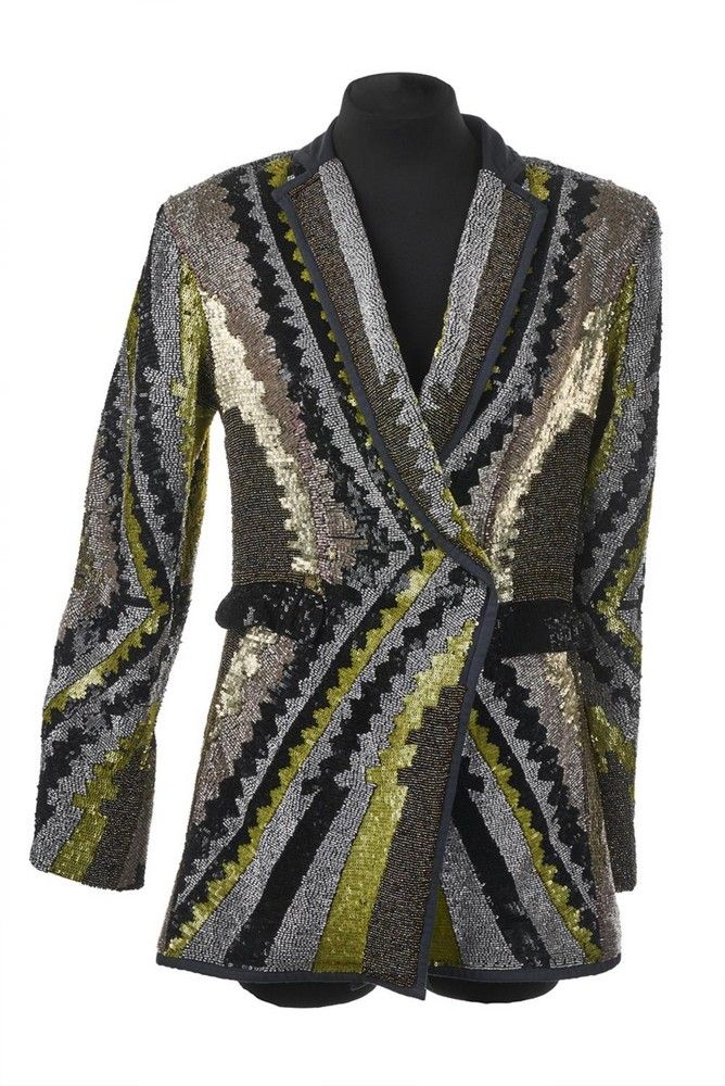 Beaded Camilla Blazer in Green, Grey, Gold, and Black - Clothing ...