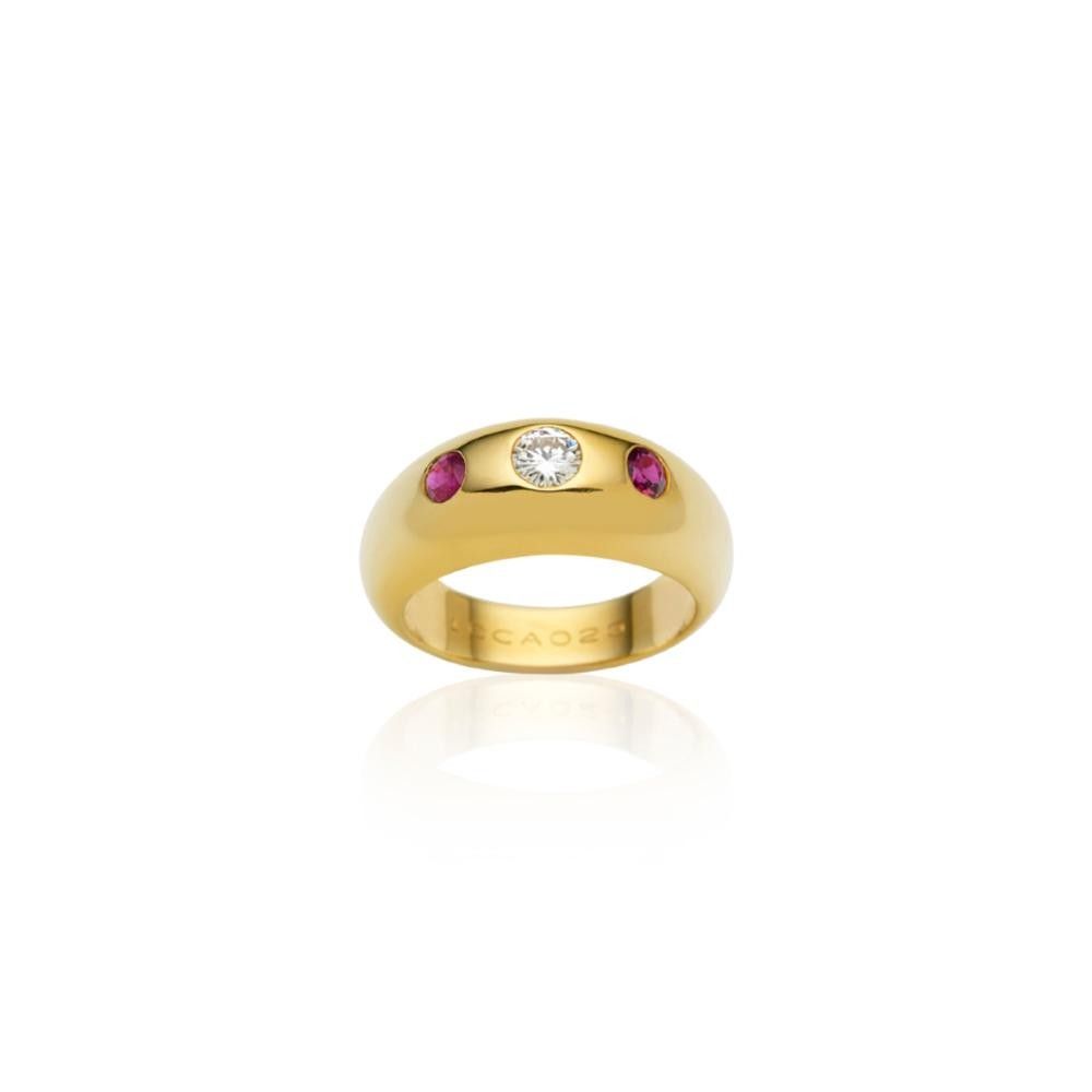 Cartier 18ct Gold Ruby Diamond Bombe Ring, Size J 1/2 - Rings - Jewellery