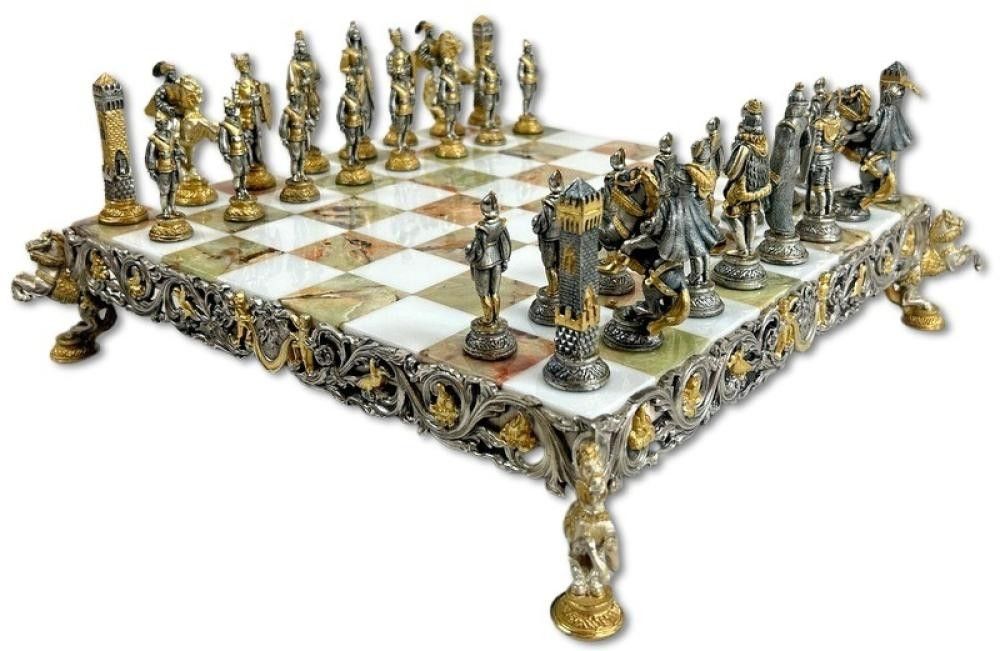 Gilded Giuseppe Vasari Chess Set with Marble Board and Certification ...
