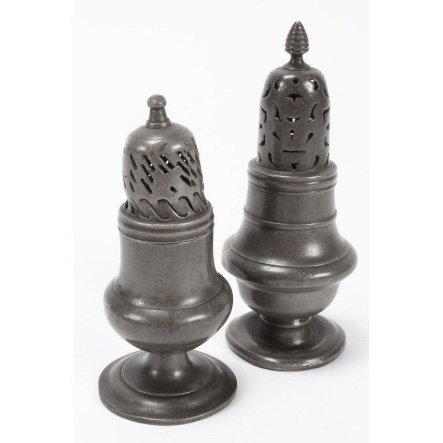 Pewter Baluster Castors with Pierced Domed Covers - Pewter - Metalware